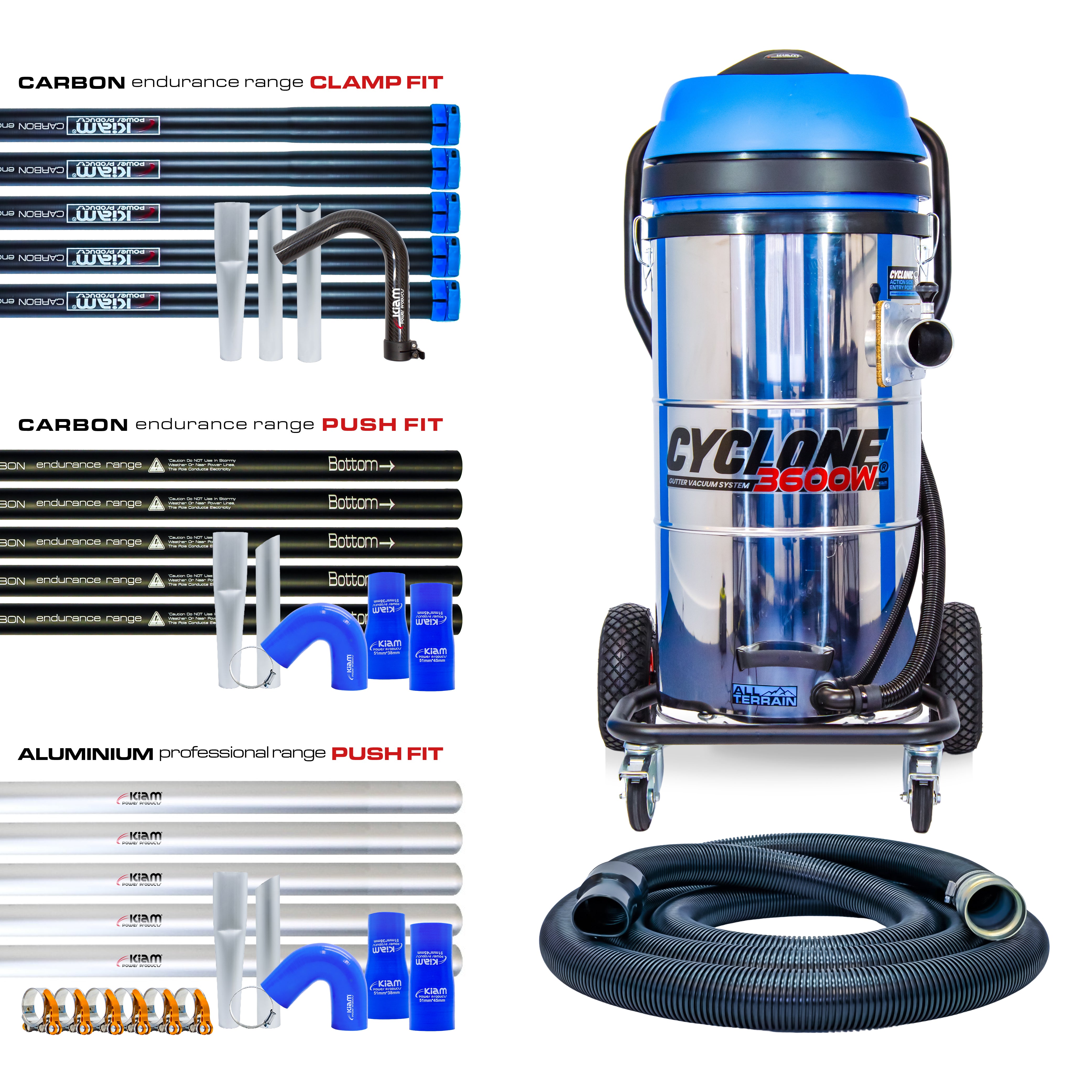 Kiam CYCLONE® All Terrain Gutter Vacuum System 3600W 100L Stainless St ...